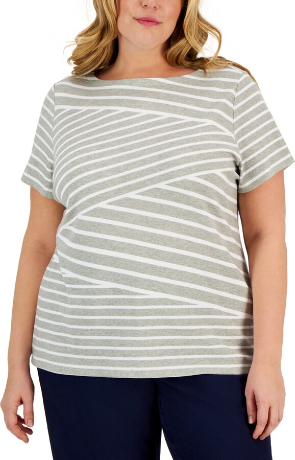 Karen Scott Plus Size Callie Asymmetric Striped Top, Created for Macy's ...