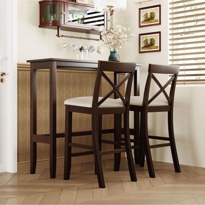 Simplie Fun Farmhouse 48"Rectangular Wood Bar Height Dining Set Kitchen ...