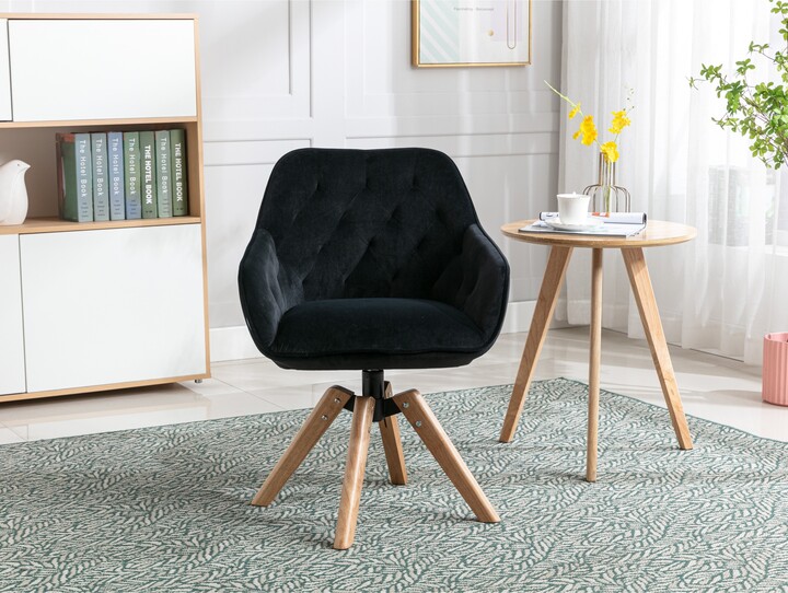 EDWINRAY Modern Home Office Desk Chair, Solid Wood Tufted Upholstered ...