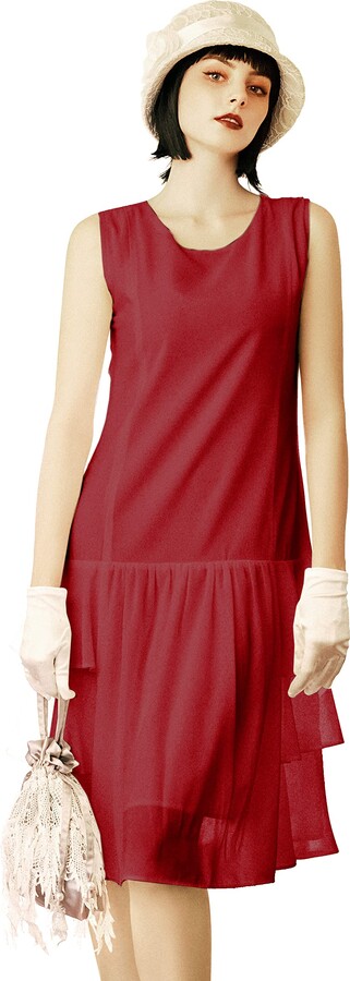 BABEYOND 1920s Inspired Chiffon Dress - Flapper Dress Low-Waist Multi ...