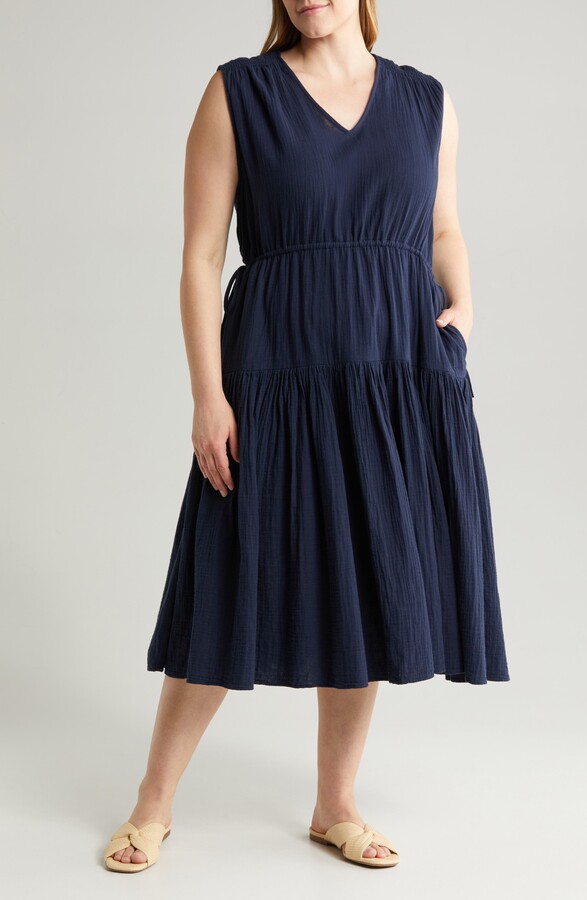 Caslon Tiered Cotton Midi Dress - ShopStyle