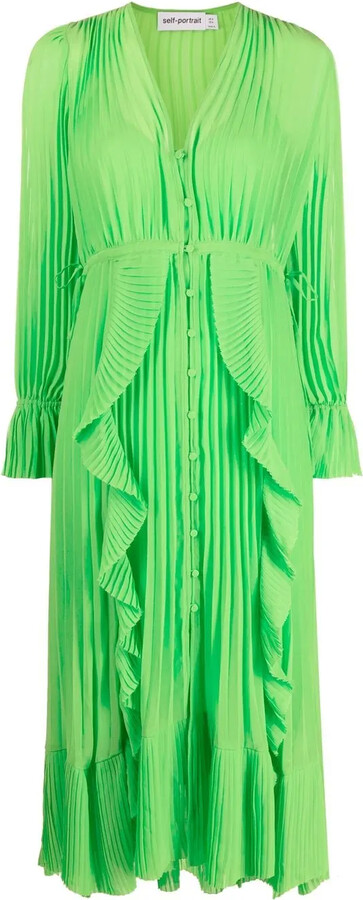 Self-Portrait Pleated Ruffled Midi Dress - ShopStyle