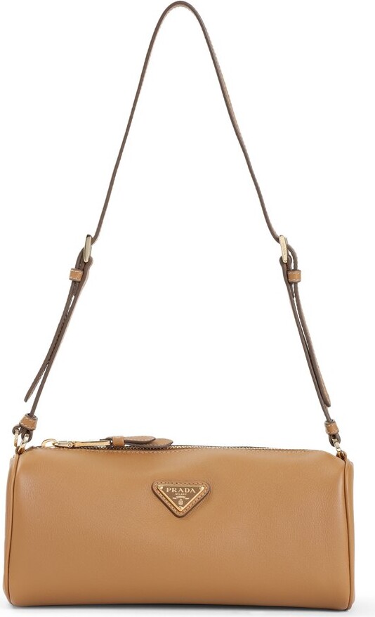 Prada Logo Plaque Zipped Shoulder Bag - ShopStyle