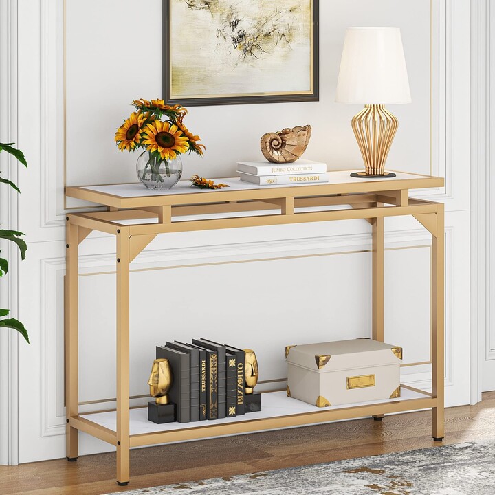 Tribesigns 40” Gold Console Table Marble Entryway Table with Storage ...