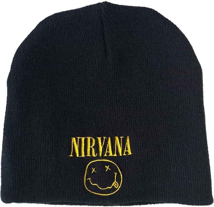 Nirvana Beanie Hat Smiley Logo new Official Black (No Cuff) - ShopStyle