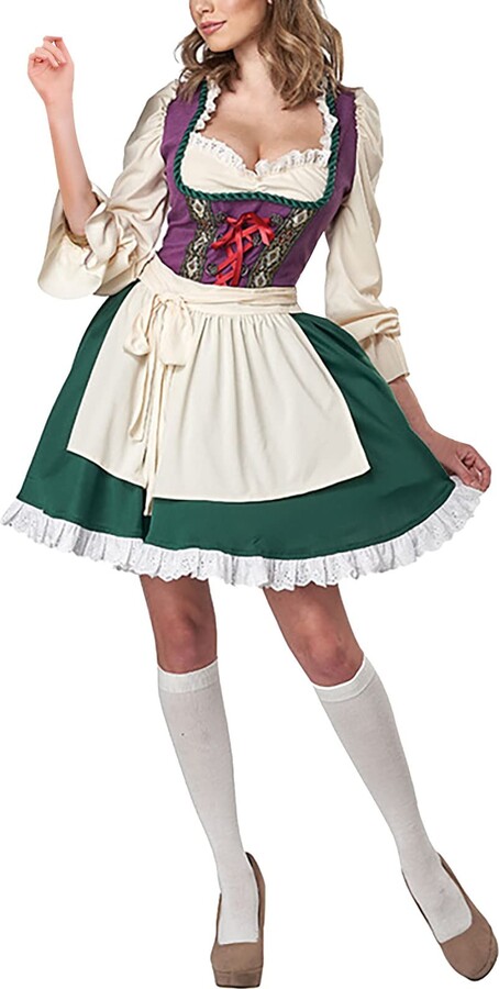 Dorjuli Women's Dirndl Dress Short Sleeve Beer Dress High Closed Dirndl ...