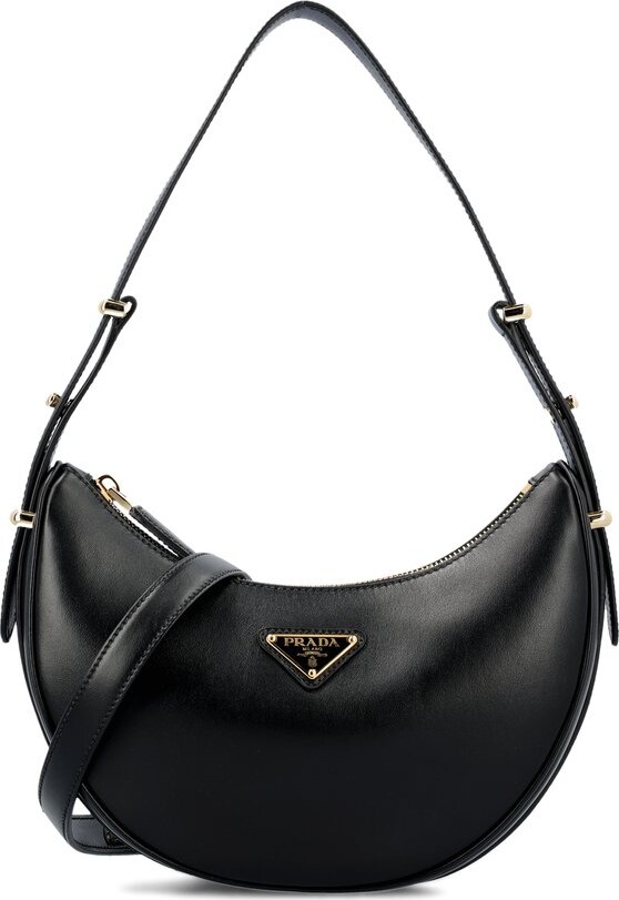 Prada Triangle Logo Plaque Moon Shaped Shoulder Bag - ShopStyle