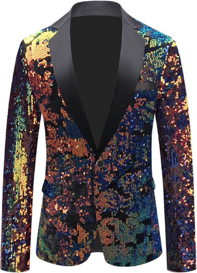 Vexiangni Men's Sequin Suit Jacket Glitter Sequins Suit Jacket Slim Fit ...