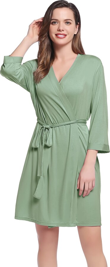Amorbella Lightweight Dressing Gown Womens Bamboo Jersey Short Travel ...