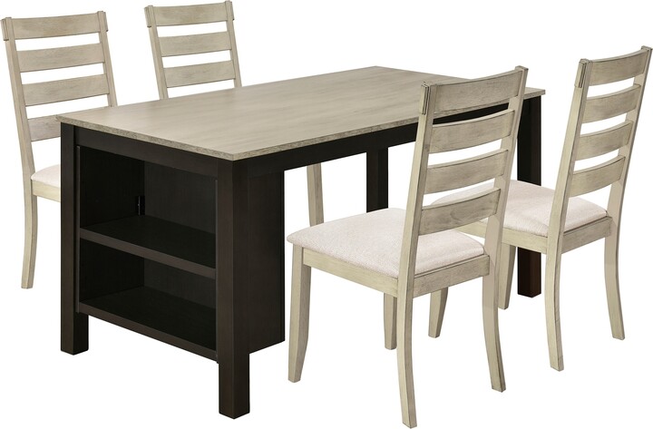 GREATPLANINC 5-Piece Rectangular Dining Table Set with 2-Tier Storage ...
