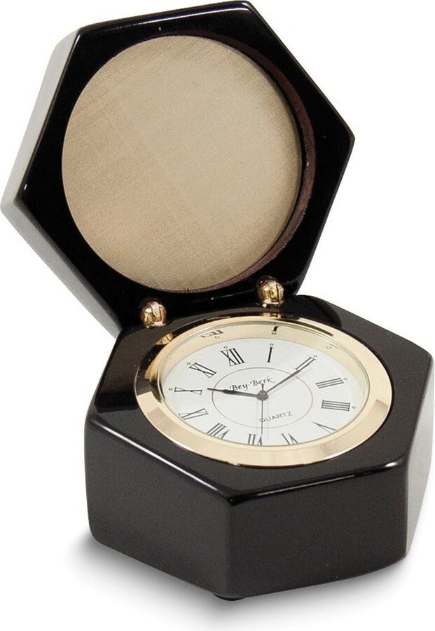 Curata Stanford Captains 4" Lacquered Ebony Wood Box with Quartz Clock ...