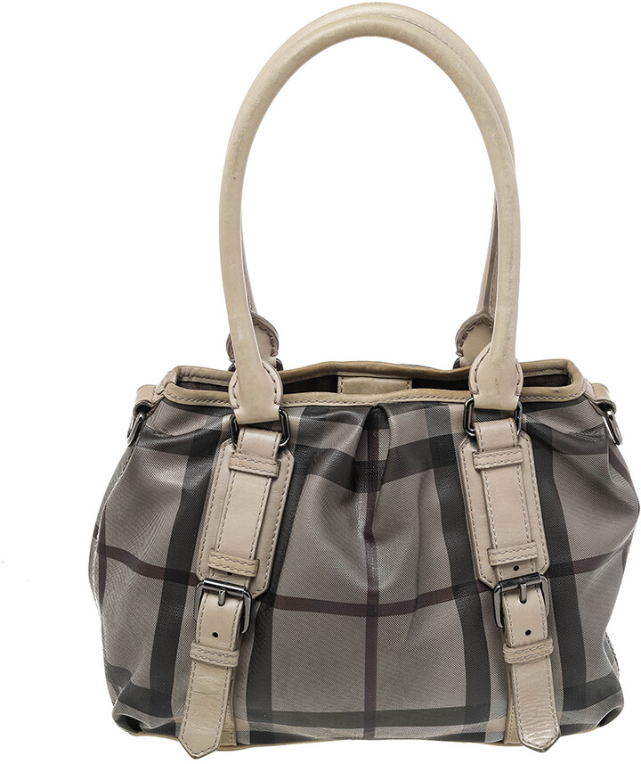 Burberry Beige Smoke Check PVC and Leather Northfield Tote - ShopStyle