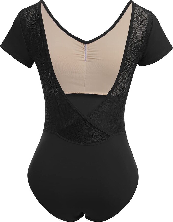 IDOPIP Ballet Leotard Women Classic V Neck Short Sleeve Dance Leotard ...