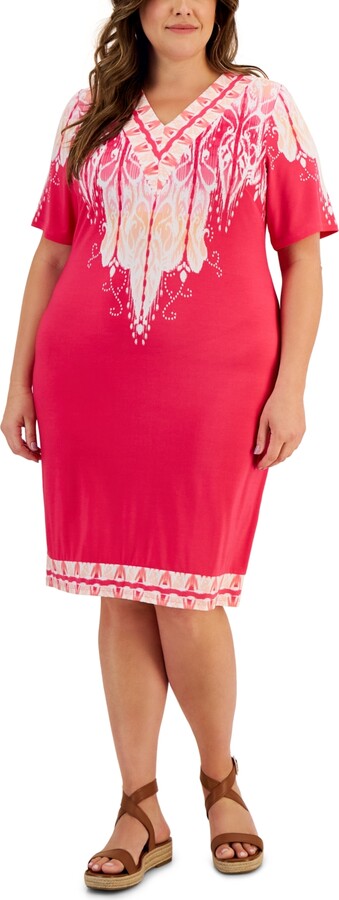 JM Collection Plus Size Medallion Marvel V-Neck Dress, Created for Macy ...