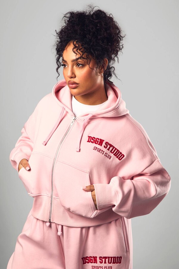 DSGN Studio Womens Plus DSGN Embroidered Zip Through Boxy Hoodie ...