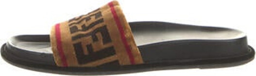 Fendi Zucca FF Logo Velvet Slides - ShopStyle