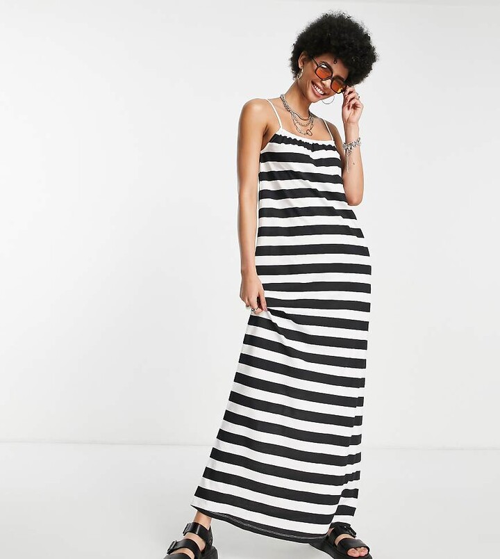Only Tall jersey maxi dress in black and white stripe - ShopStyle