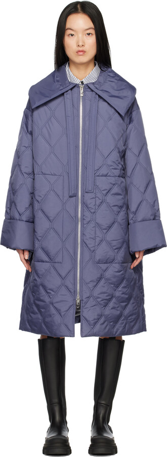 Ganni Blue Quilted Coat - ShopStyle