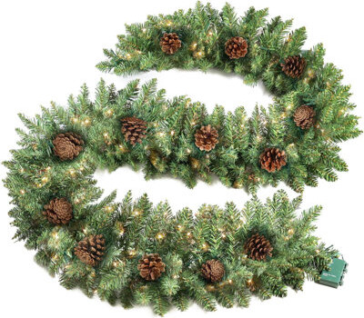 Utibia 9 ft Christmas Garland, Pre-lit Garland with 50 Warm Lights ...