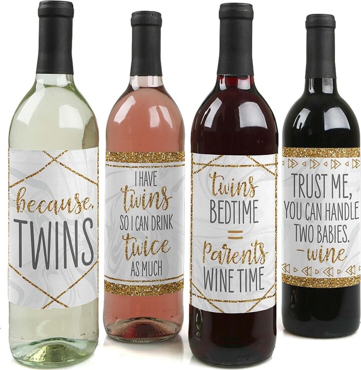 Big Dot Of Happiness It's Twins Twins Baby Shower Decor - Wine Bottle ...