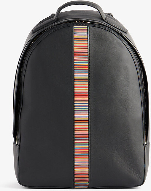 Paul Smith Mens Black Striped-panel Zipped Grained-leather Backpack ...