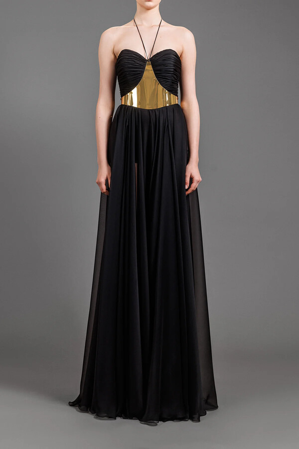 Jean Louis Sabaji Metal Structured Belt Chiffon Gown - ShopStyle ...