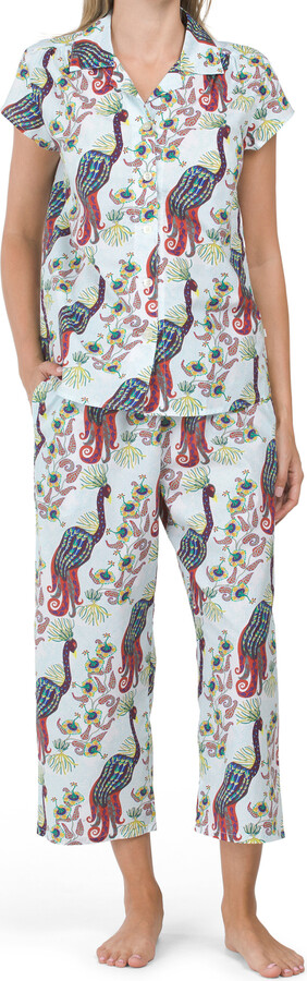 Cats Pajamas Peacock Tropical Cotton Capri Pajama Set - ShopStyle