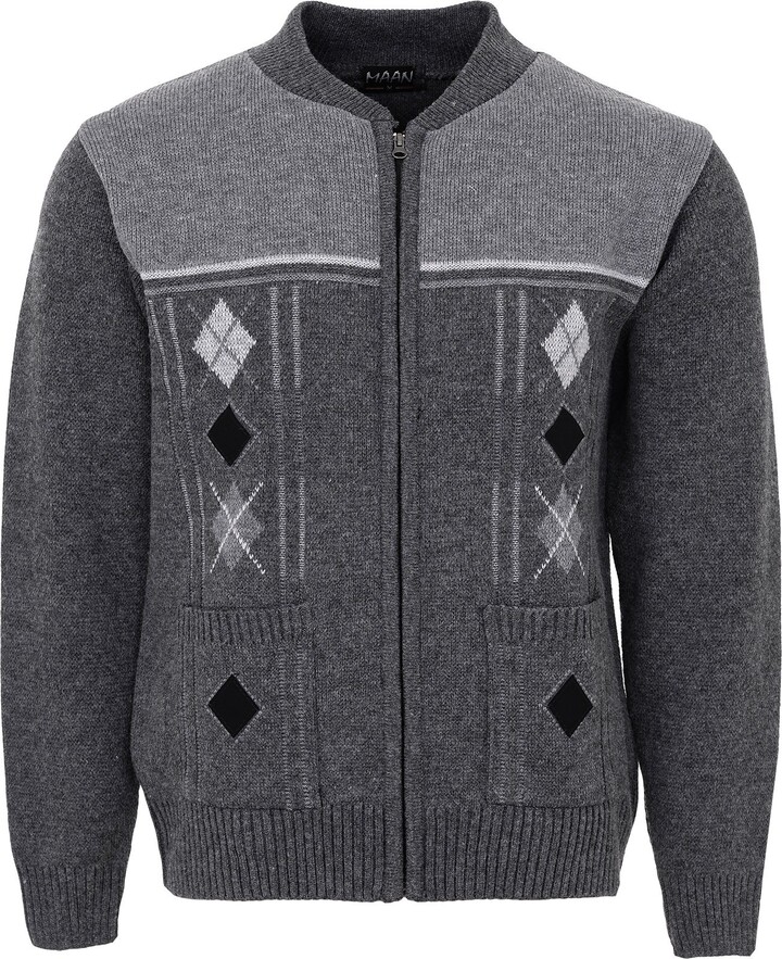 Maan Store Mens Knitted Cardigan Zip Front Chunky Cable Knit With Front ...