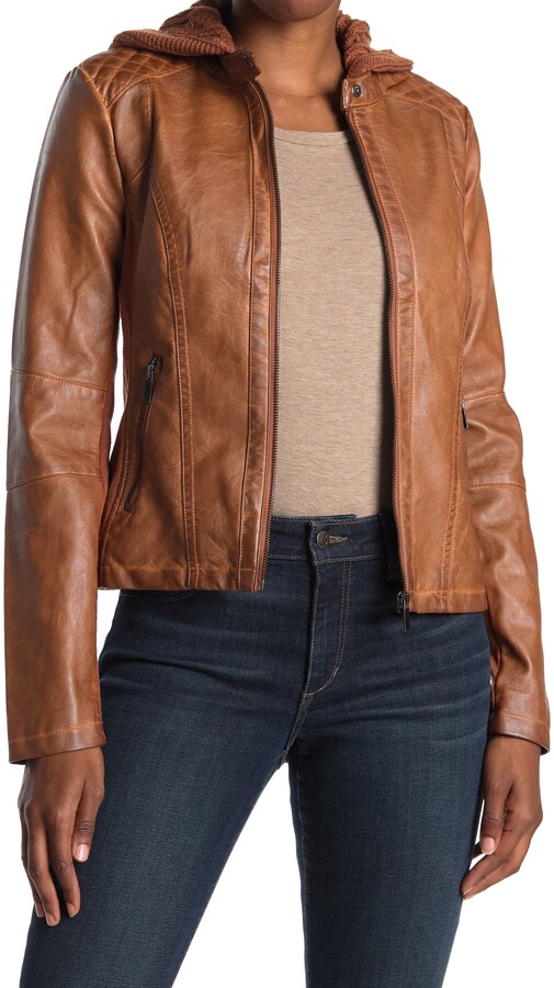 Sebby Sweater Hood Faux Leather Jacket - ShopStyle