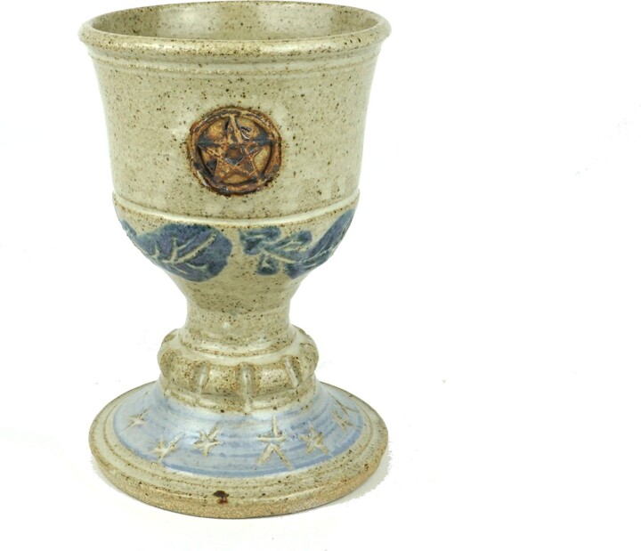 Etsy Ritual Altar Goblet Oak Leaves Pentacle Stoneware Wiccan Stars ...