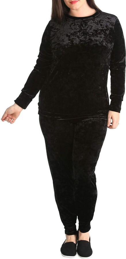 KOLLACHE Plus Size Velvet Tracksuit Black 26-28 - ShopStyle Trousers