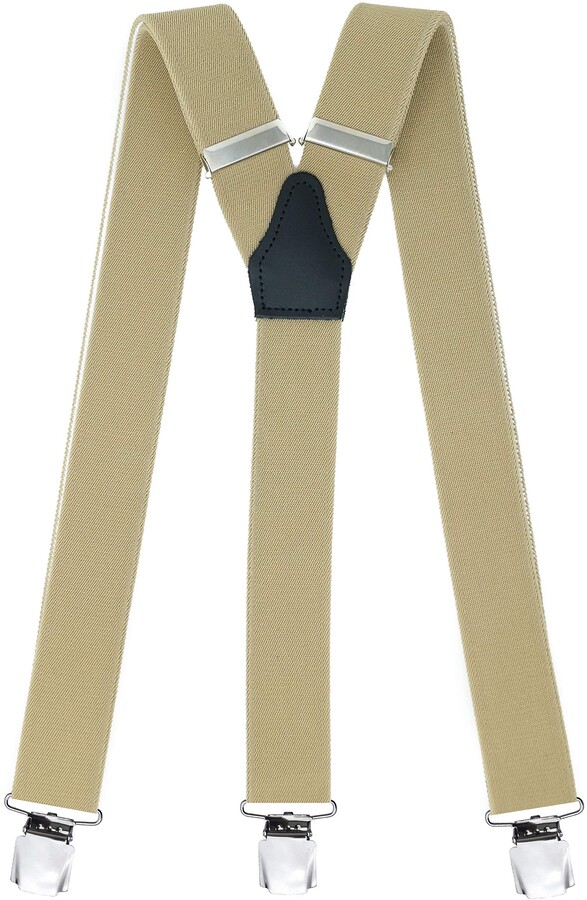 Xeira Mens Braces Suspender with 3 Clips 35mm wide Heavy Duty Beige ...