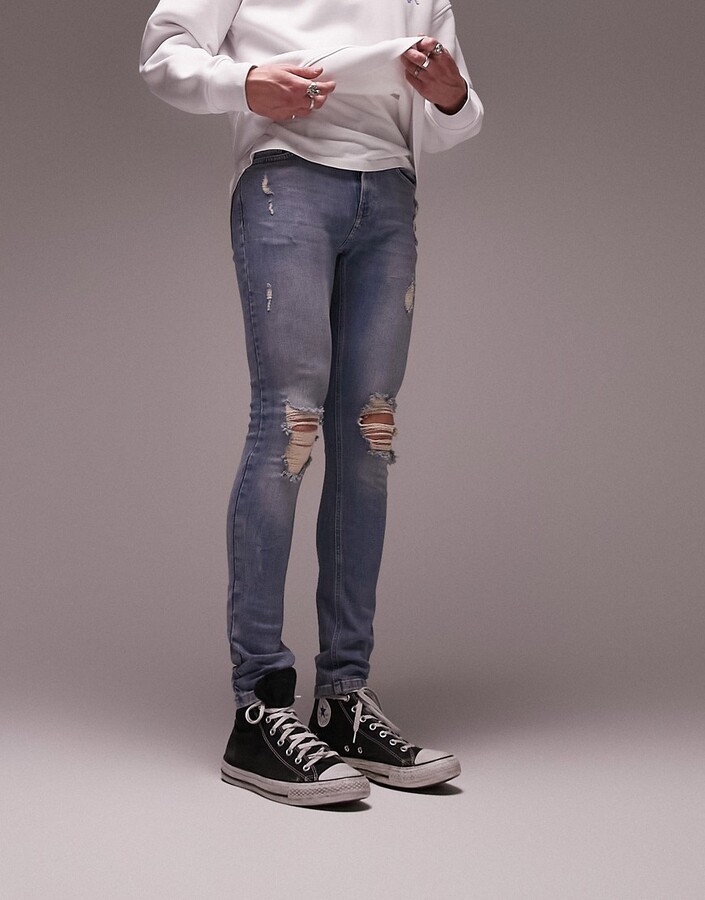Topman Heavy Rip Spray On Jeans In Mid Wash Tint Shopstyle