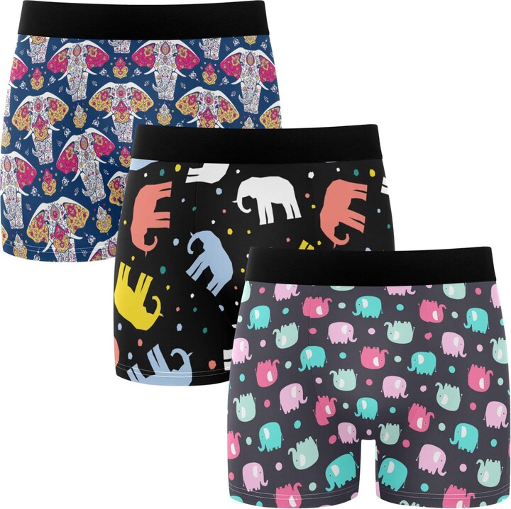 ZZXXB Cute Elephant Mens Boxer Briefs 3 Pack Underwear Breathable ...