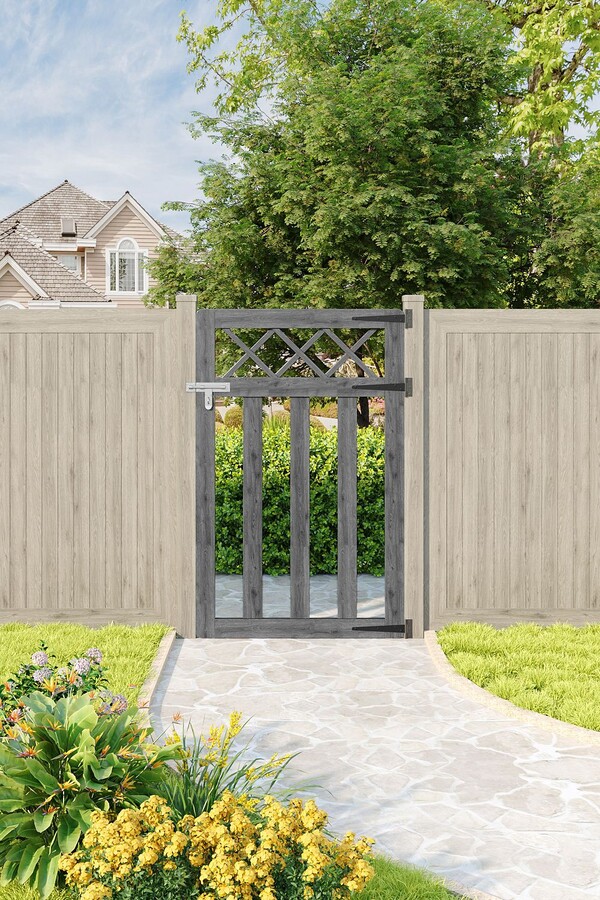Living and Home 2.5x4 ft Grey Outdoor Lattice Top Wooden Garden Gate ...
