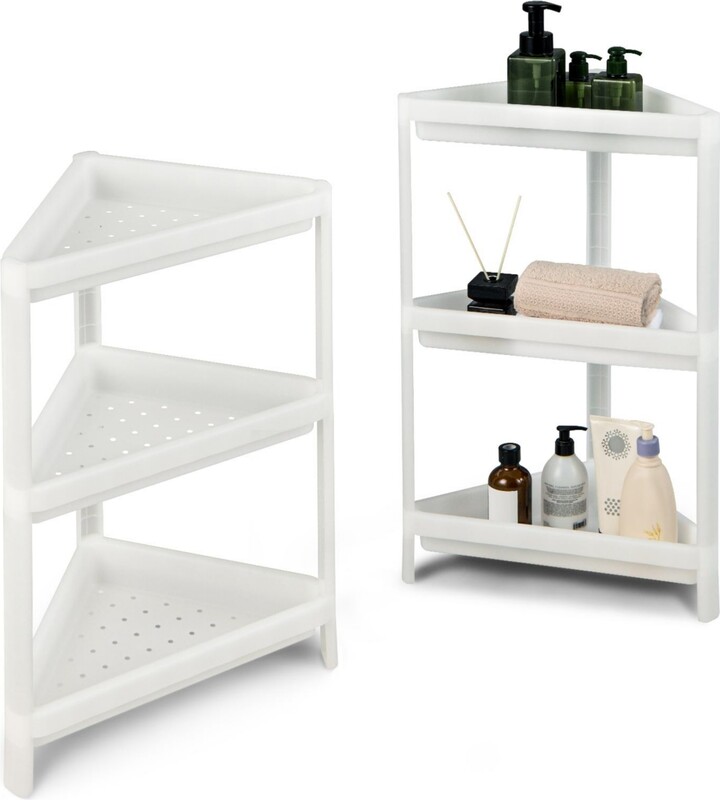 Sugift 2 Pack 3-Tier Detachable Floor Corner Shower Shelf with Drainage ...