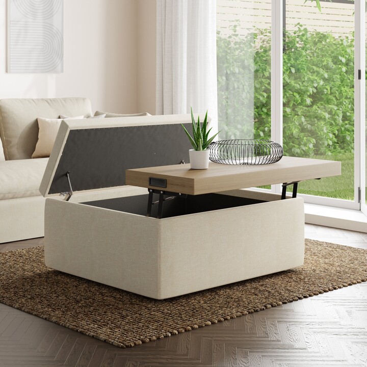 Dunelm Logan Fabric Storage Table Footstool Beige - ShopStyle
