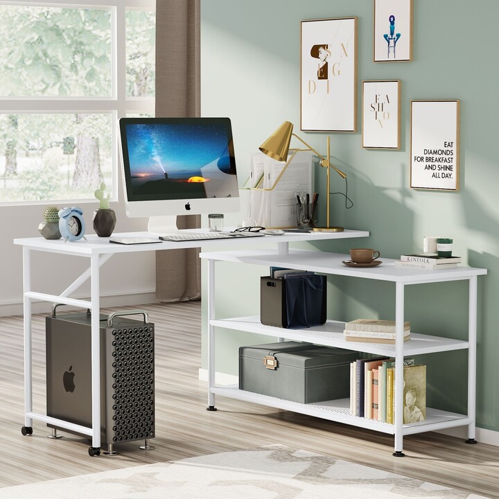 Tribesigns L-Shaped Rotating Computer Desk with Storage Shelves - ShopStyle