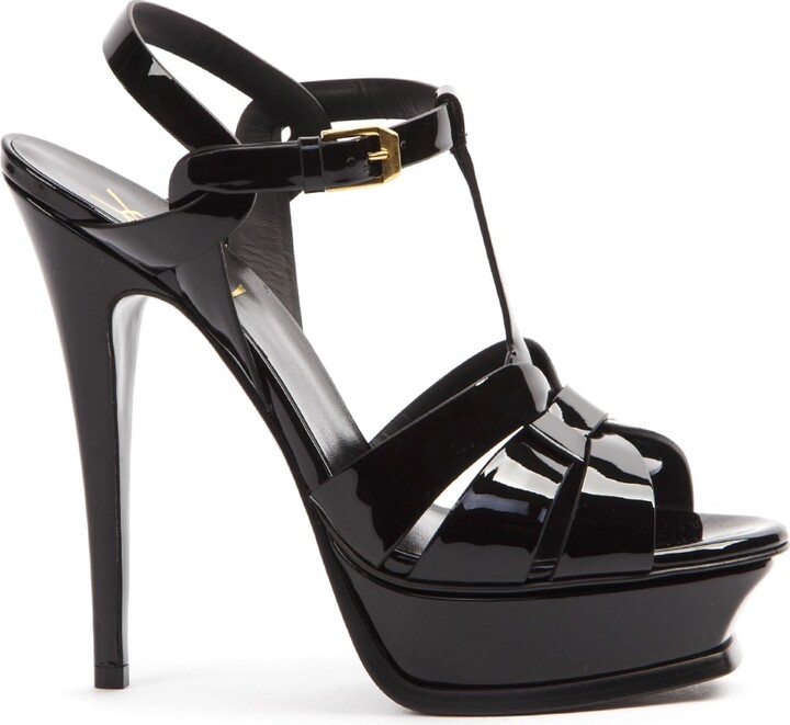 Saint Laurent Tribute Black Patent Leather Sandals - ShopStyle