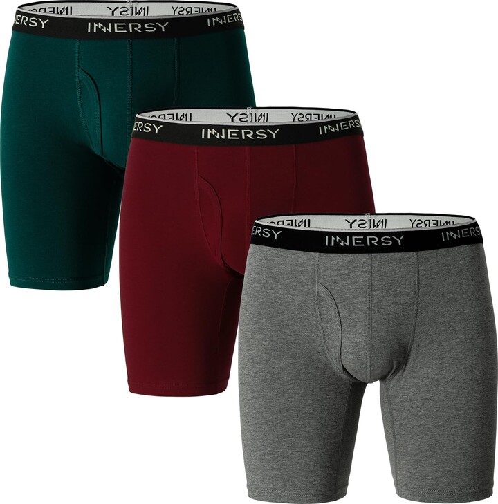 INNERSY Mens Anti Chafing Boxer Shorts Cotton Long Boxers Briefs Sports ...