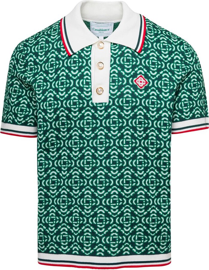 Casablanca Green Polo Shirt with All-Over Logo in Jacquard Cotton Man ...