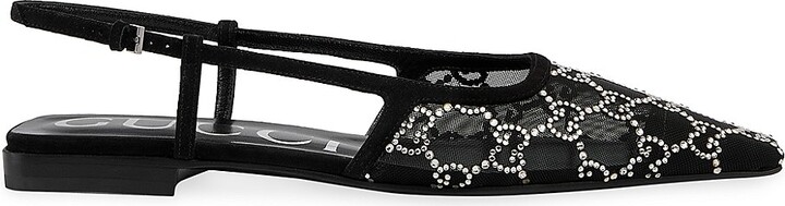 Gucci GG Monogram Mesh & Suede Ballerina Flats - ShopStyle