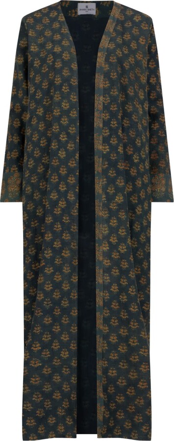 Dhara Sheth Dubai Pearl Of Desert Ajrakh Print Linen Kimono - Green ...