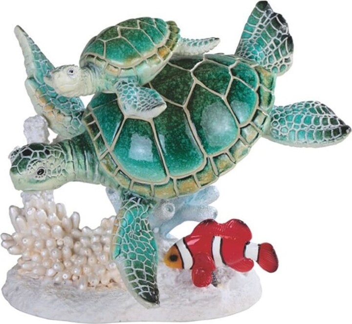 Q-Max 6.5"H Green Sea Turtle and Baby Swimming with Clownfish Statue ...