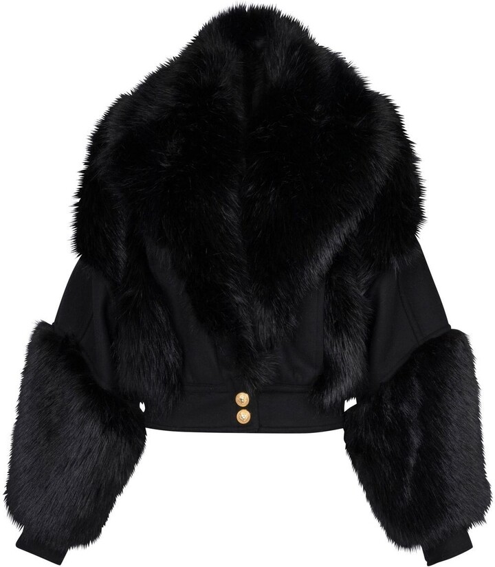 Balmain Faux-Fur Trimmed Cropped Jacket - ShopStyle Fur & Shearling Coats