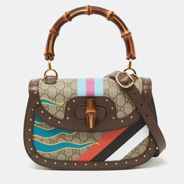 Gucci Multicolor GG Supreme Canvas Leather and Python Medium Bamboo 1947 Top Handle Bag - ShopStyle