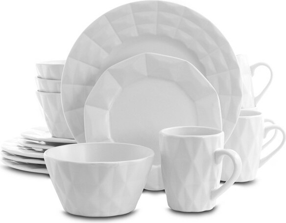 Elama Diamond Cut 16 Piece Dinnerware Set in White - ShopStyle
