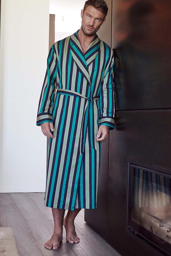 British Boxers 'Regimental' Jade Cotton Satin Stripe Dressing Gown ...