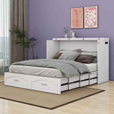 Red Barrel Studio Lakelsha Queen Size Murphy Bed, Wall Bed with Drawer ...