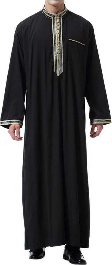 Meijunter Muslim Arab Men Thobe Thawb Caftan Robe - Stand Neck Applique ...
